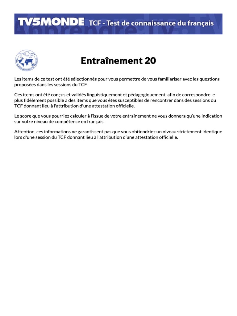 TCF - Entrainement 20 | PDF