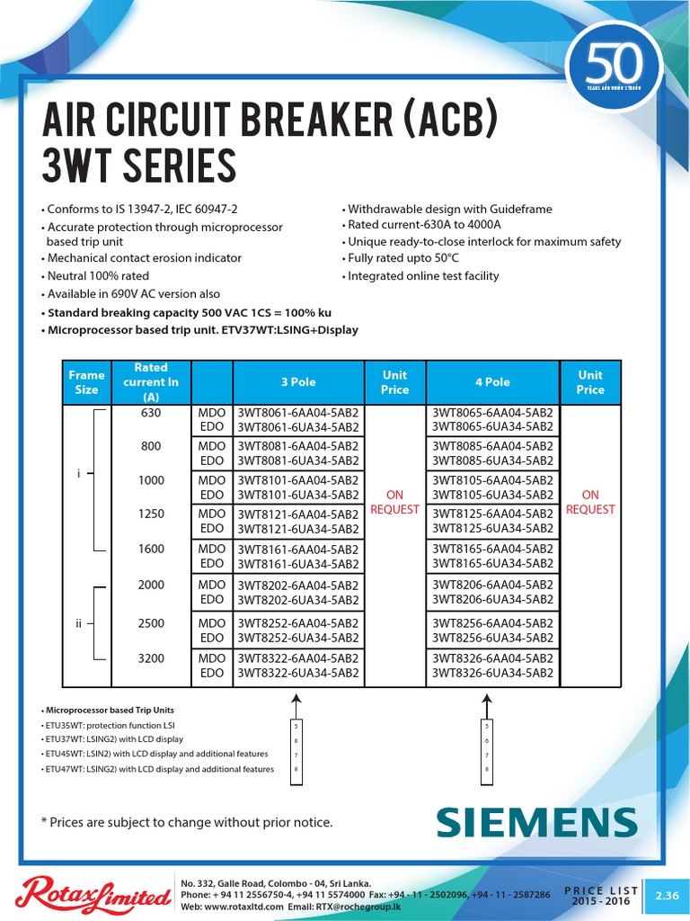 Air Circuit Breaker (ACB) 3WT Series | PDF | Electrical Components | Force