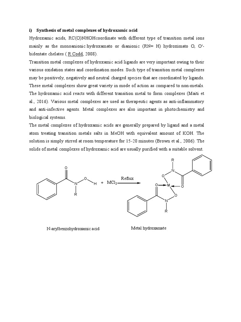 Synthesis of Metal Complexes of Hydroxamic Acid | PDF