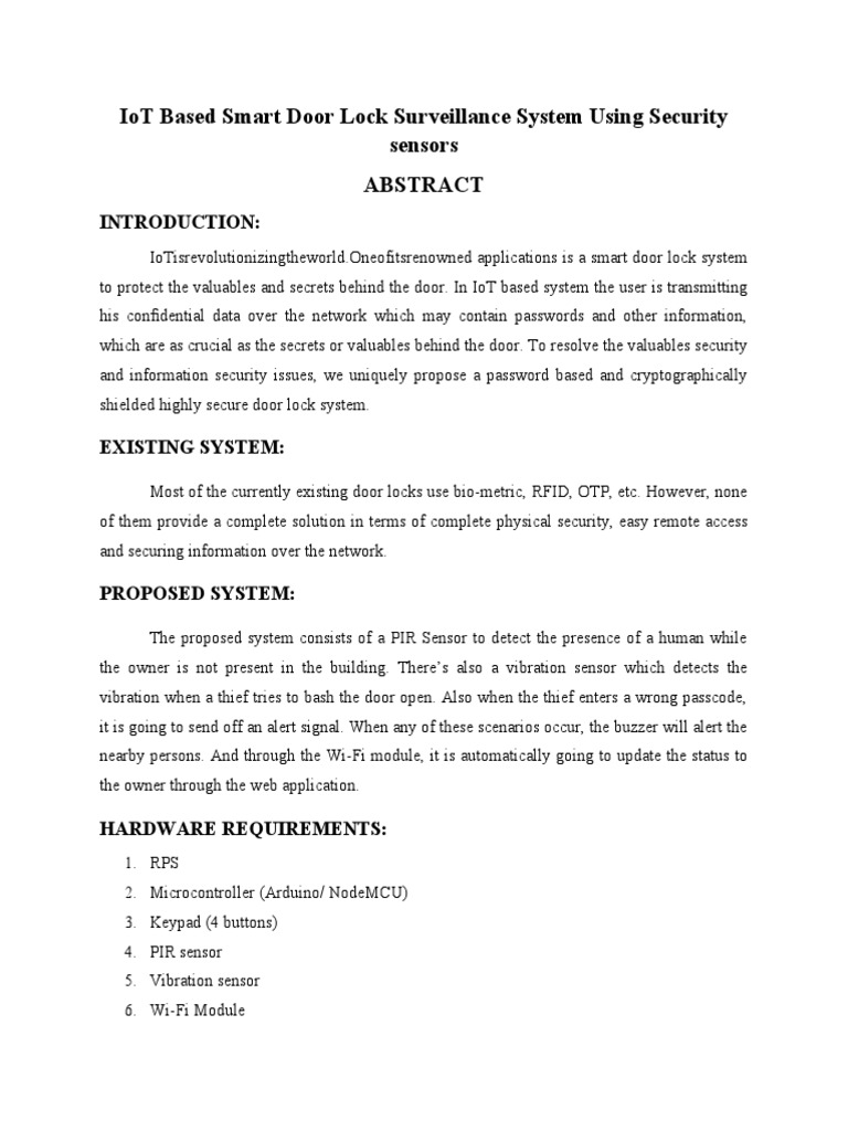 21 IoT Based Smart Door Lock Surveillance System Using Security Sensors ...