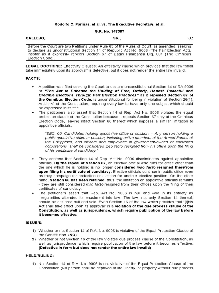 Credible Elections Through Fair Election Practices" As It Repealed ...