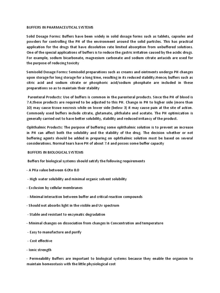 Buffers in Pharmaceutical Systems | PDF | Buffer Solution | Bicarbonate