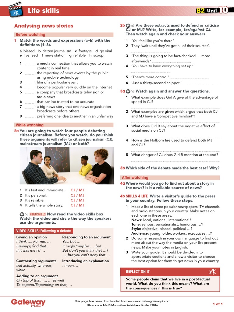 B2 UNIT 10 Life Skills Video Worksheet | PDF | News | Journalism