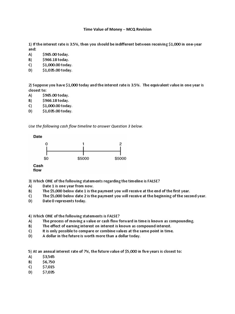 TVOM - MCQ Revision | PDF | Present Value | Interest