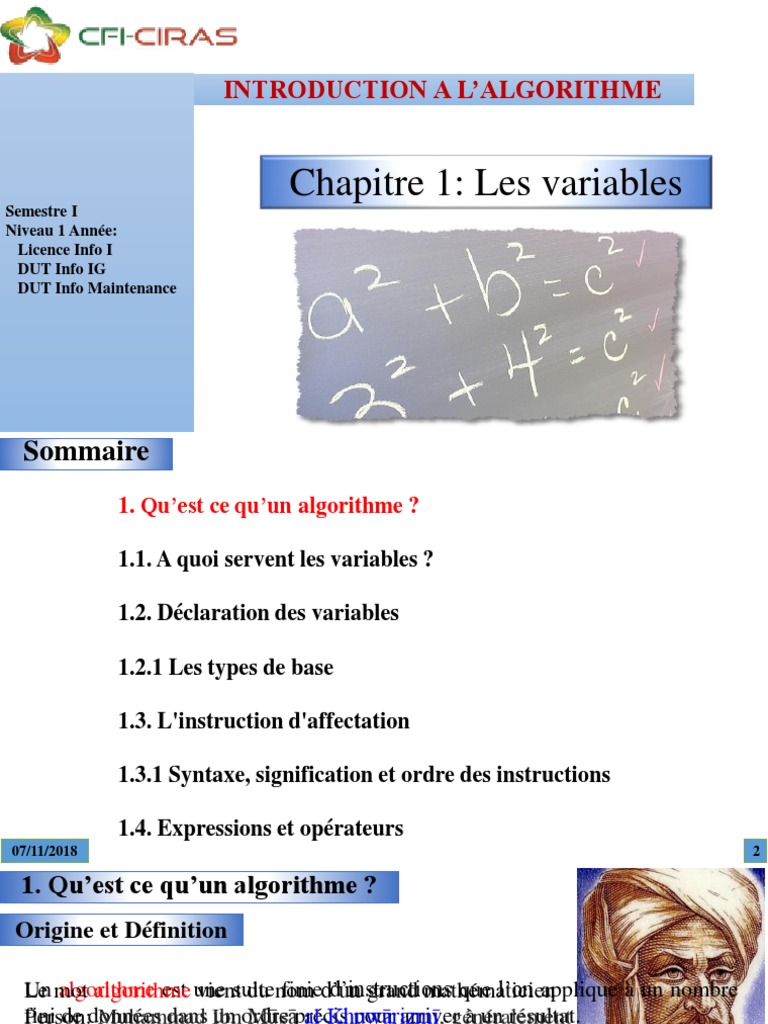 Introduction A L'algorithme | PDF | Structure de contrôle | Variable ...