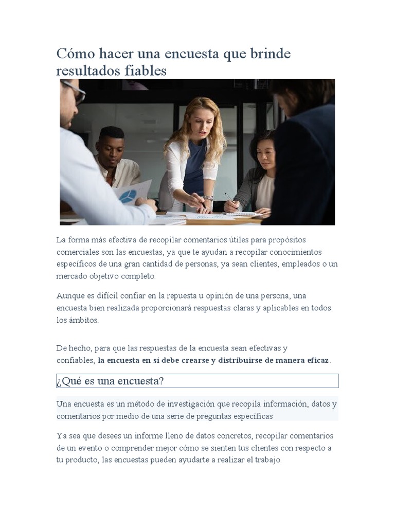 Cómo Hacer Una Encuesta Que Brinde Resultados Fiables Pdf Marketing