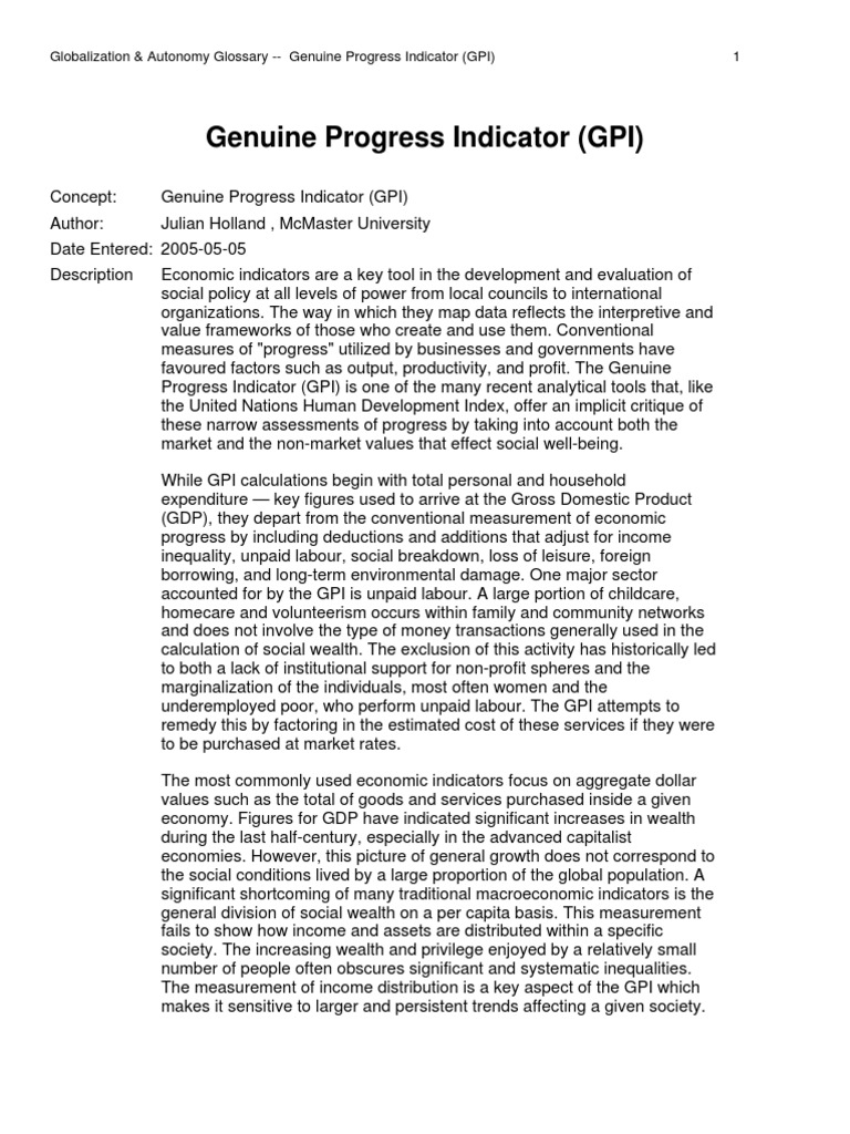 GPI Indicator Explained | PDF | Gross Domestic Product | Wealth
