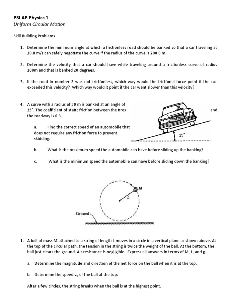 Ap Phys1 - Circular Motion Skill Building Problems - 2019 07 26 | PDF ...