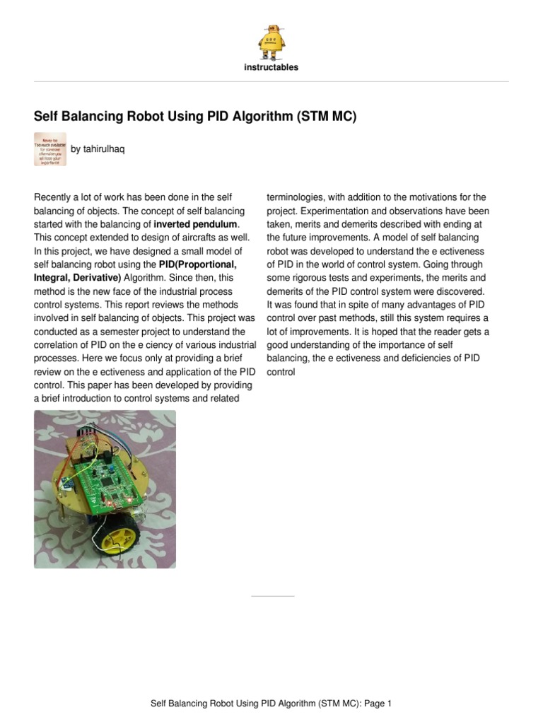 Self Balancing Robot Using Pid Algorithm Stm Mc Inverted Pendulum Pdf Control System 