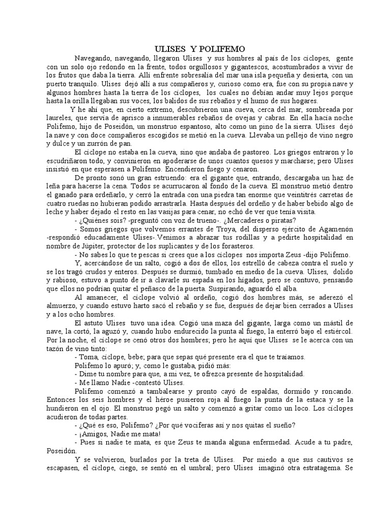 Ulises y Polifemo | PDF | Odiseo | Odisea