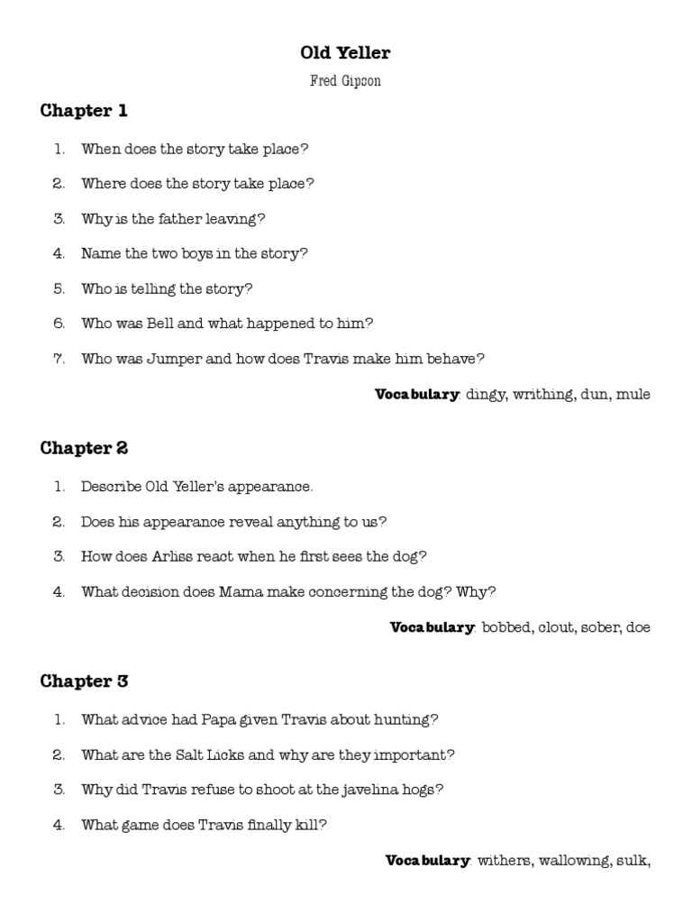 Old Yeller Guided Reading Student | PDF | Livestock Farming