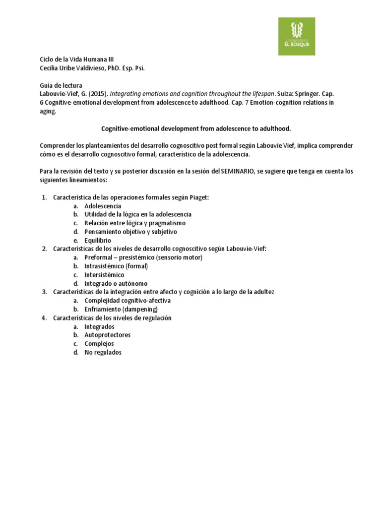 Guía Labouvie Vief 2015 Cap 6 Cognitive Emotional Development From ...