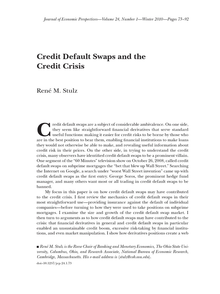 Credit Default Swaps and The Credit Crisis: René M. Stulz | PDF | Credit Default Swap ...