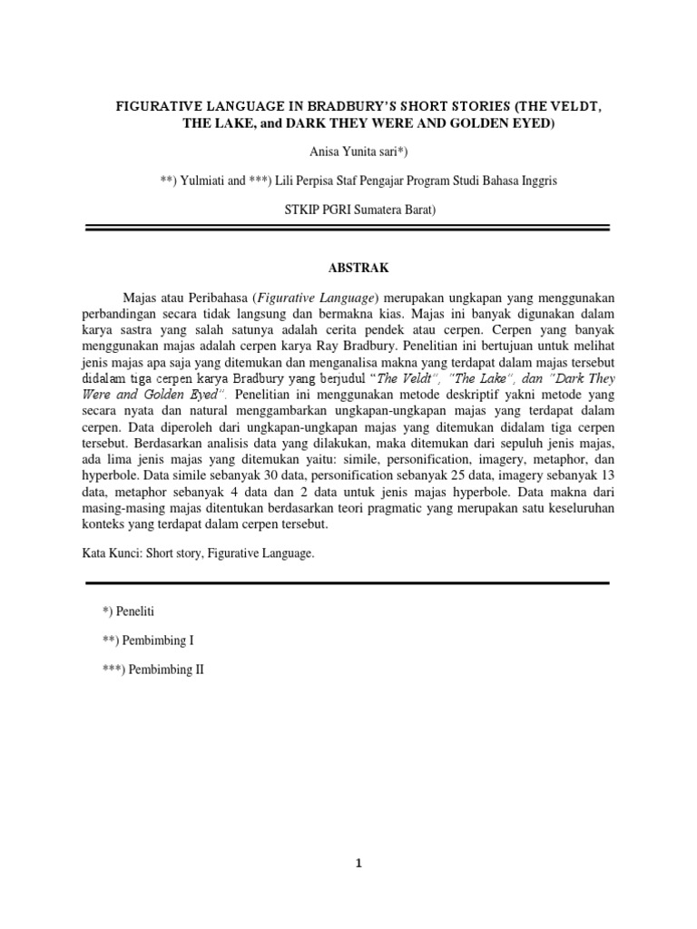 Figurative Language in Bradburys Short Stories The Veldt The Lake and ...