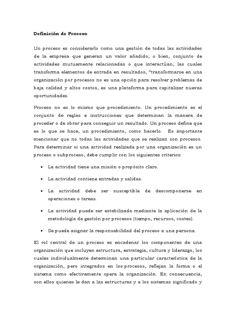 Definición de Proceso M | PDF | Empresas | Calidad (comercial)
