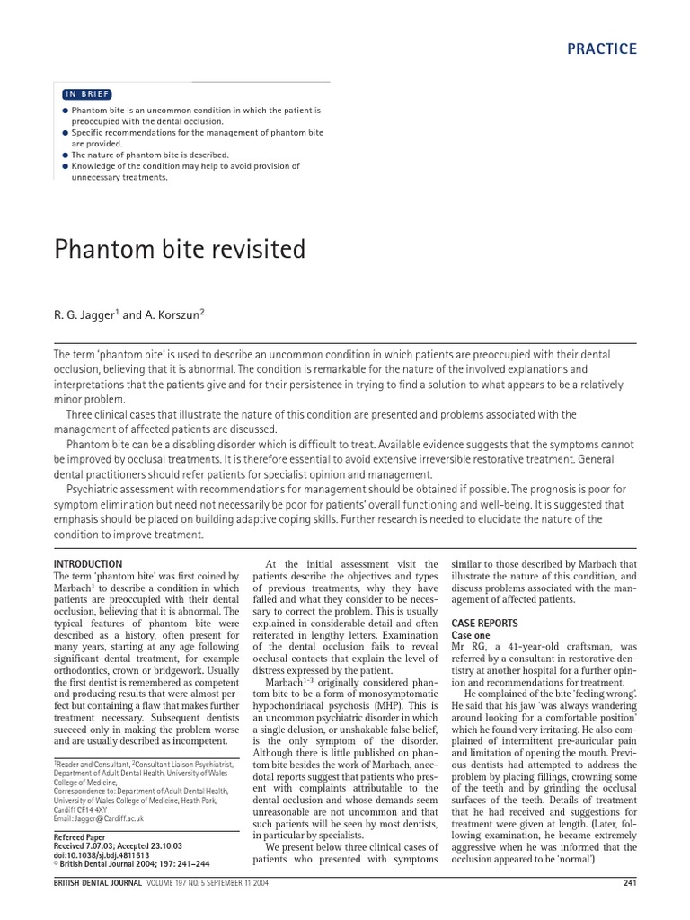 Phantom Bite Revisited | PDF | Psychiatry | Mental Disorder