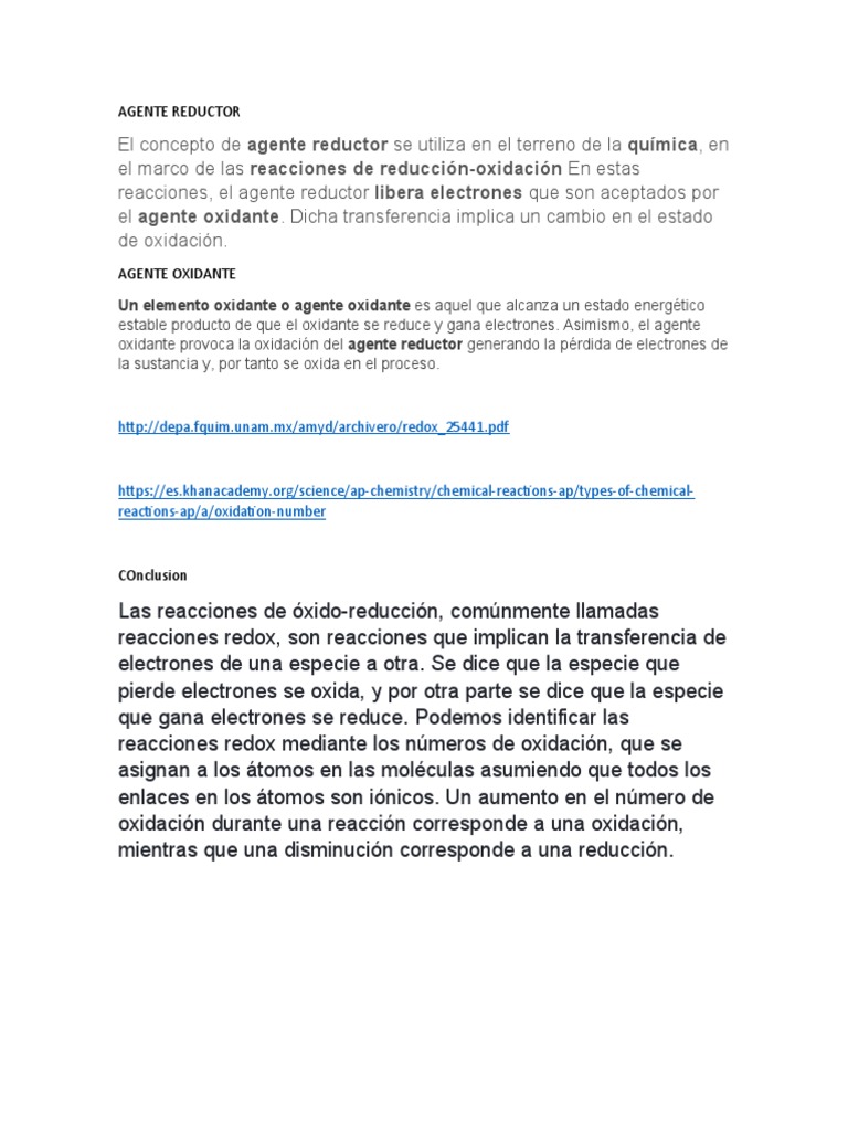 Agente Reductor | PDF | Ciencia y matemáticas