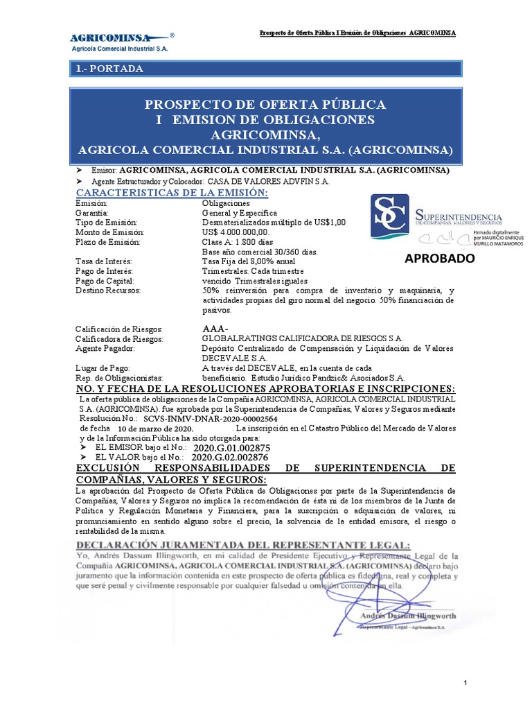 Agricominsa Prospecto I | PDF | El plastico | Póliza de seguros