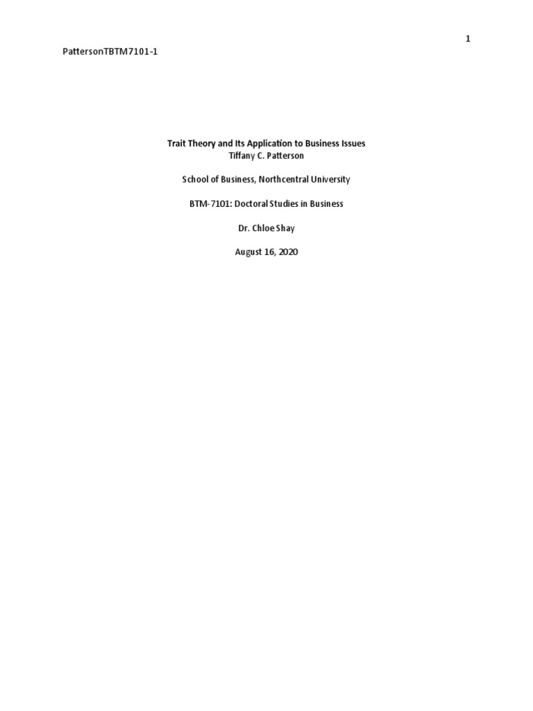 Trait Theory and Its Application To Business Issues | PDF | Behavioural ...
