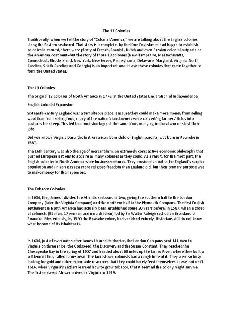 The 13 Colonies | PDF | Thirteen Colonies | Jamestown, Virginia