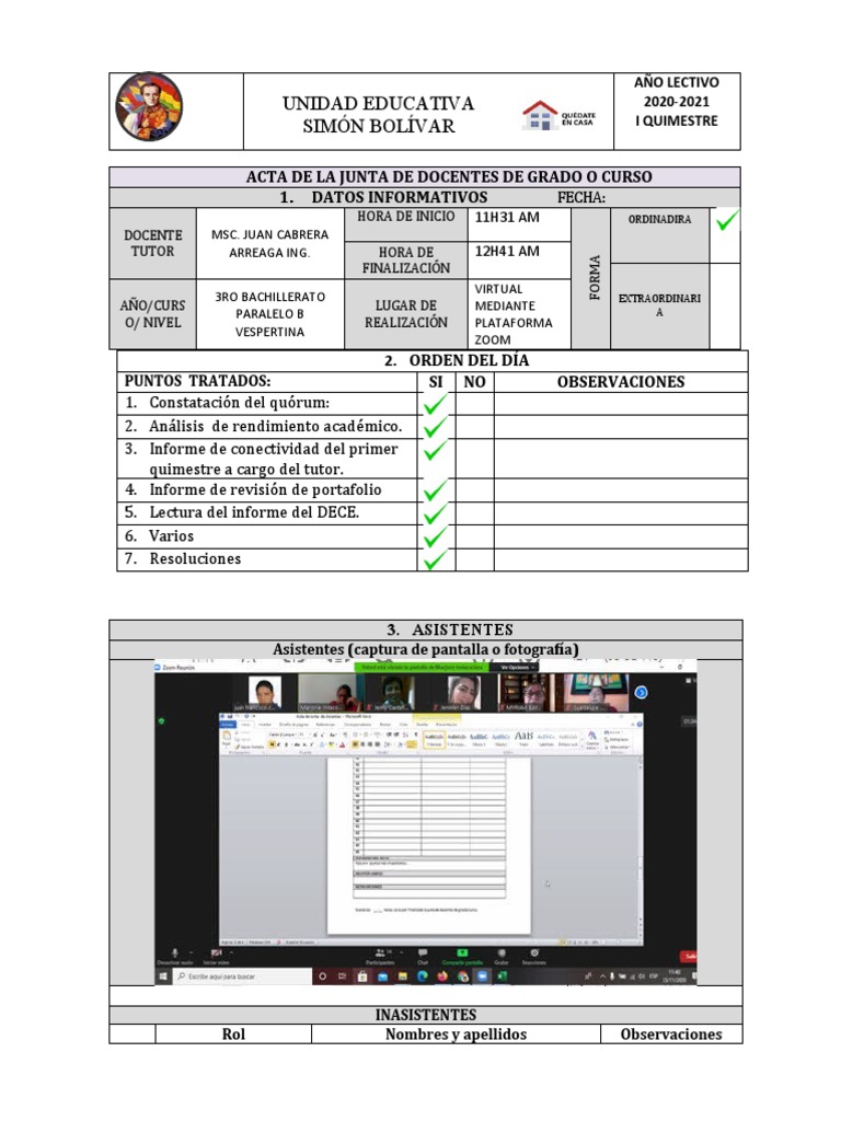 Acta Junta 3ro B 1er Quimestre | PDF | Business | Agitación