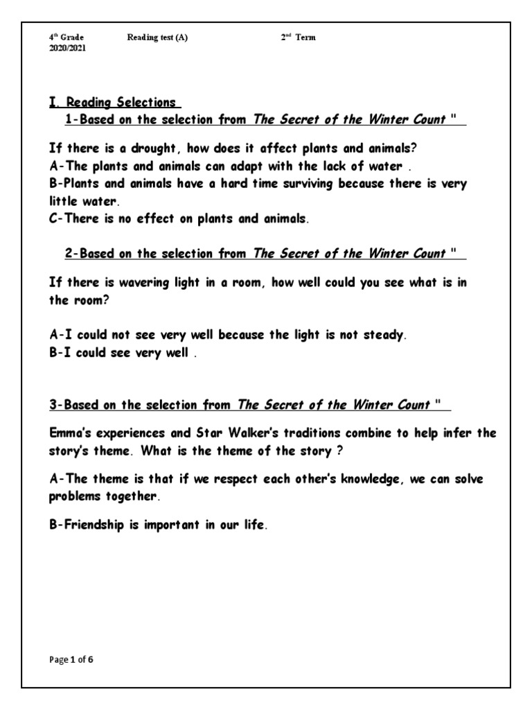 Reading Test (A) AK Gr4 SECOND TERM | PDF | Satellite | Global ...