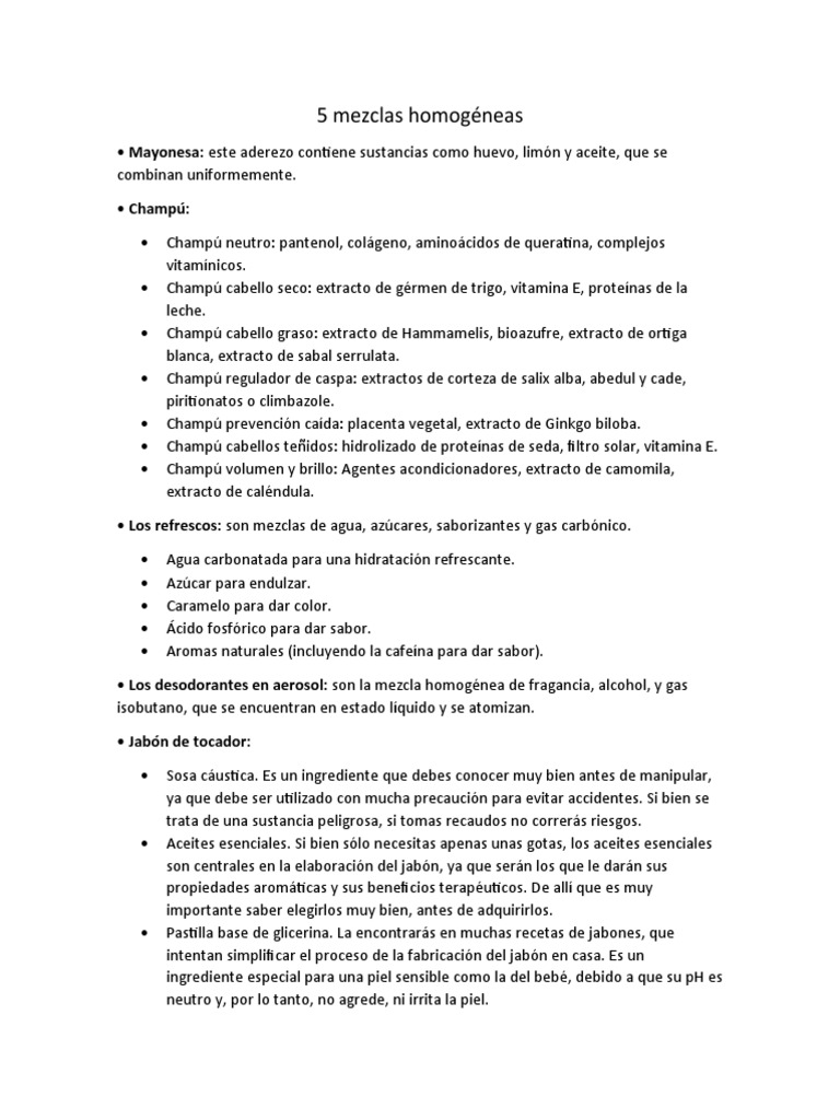 5 Ejemplos de Mezclas Homogéneas | PDF | Cocina, comidas y vino