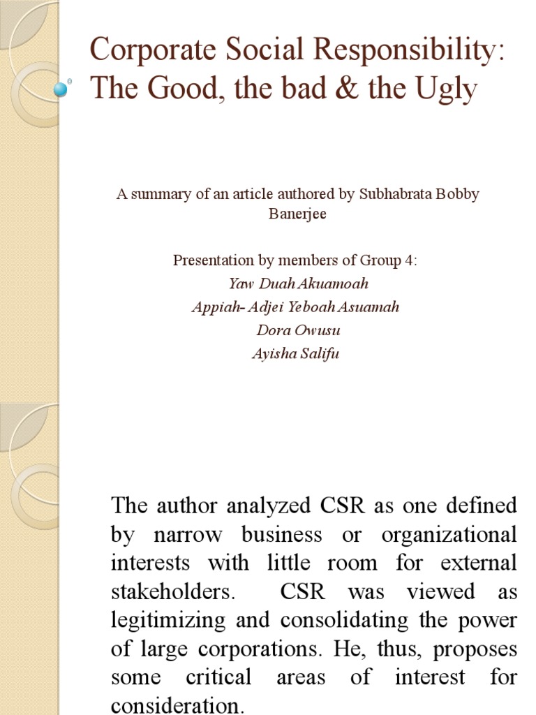 The Good, The Bad | PDF | Corporate Social Responsibility | Sustainability