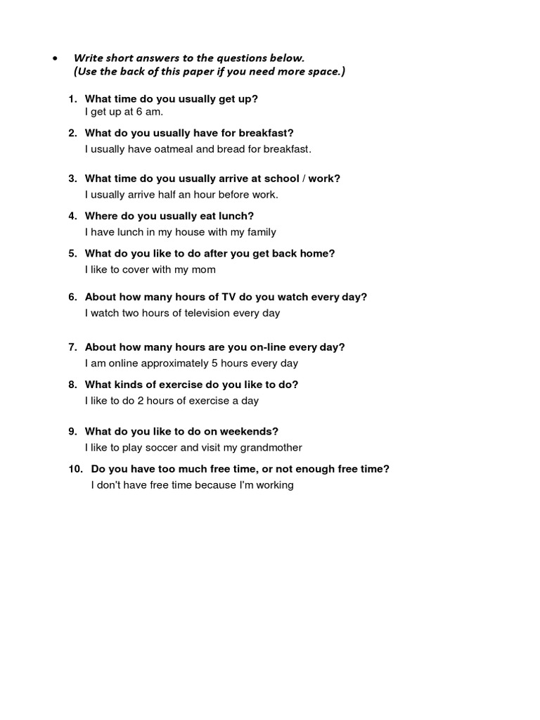 Write Short Answers To The Questions Below. (Use The Back of This Paper ...
