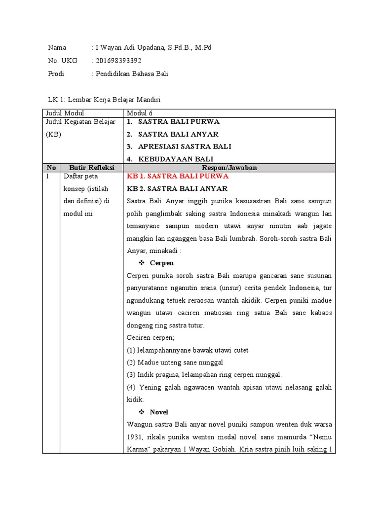 LK 1 - M6 KB2 - I Wayan Adi Upadana | PDF | Klasik