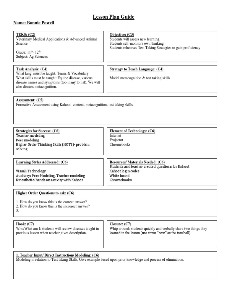 Veterinary Science Lesson Plan Guide | PDF | Metacognition | Lesson Plan