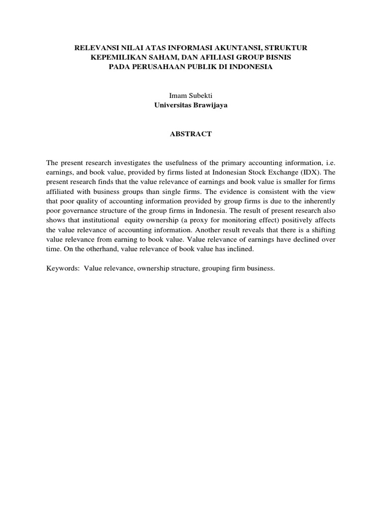 Relevansi Nilai Atas Informasi Akuntansi | PDF