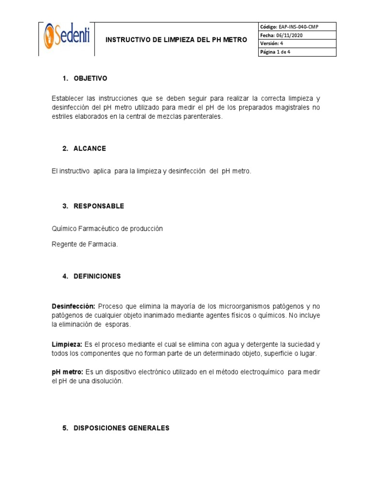 Eap-Ins-040-Cmp. Instructivo de Limpieza PH Metro | PDF | Ph | Agua