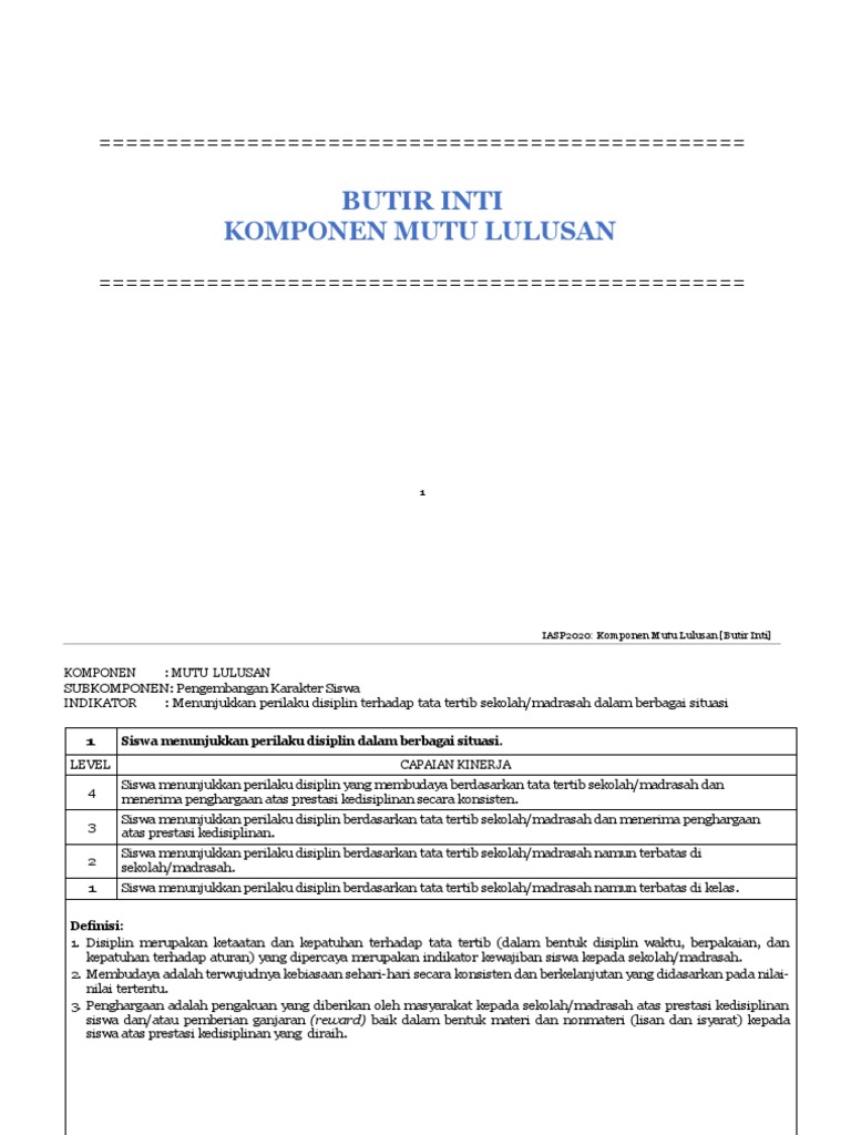 Butir Inti Komponen Mutu Lulusan | PDF