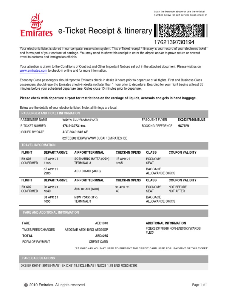 E-Ticket Receipt & Itinerary: Passenger and Ticket Information | PDF ...