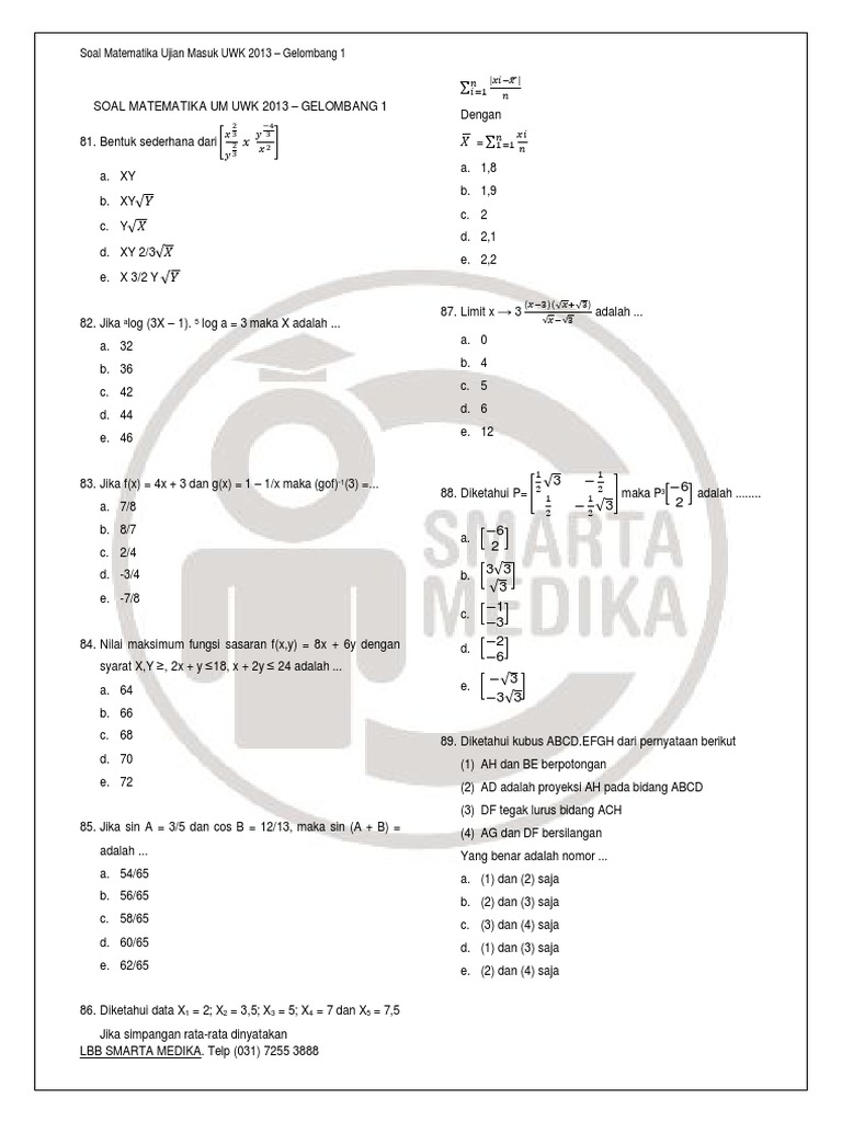 Soal Matematika UM UWK 2013 | PDF