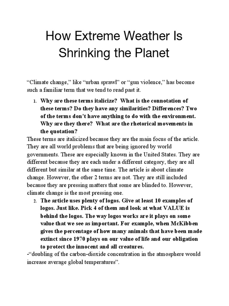 How Extreme Weather Is Shrinking The Planet Questions | PDF | Climate ...
