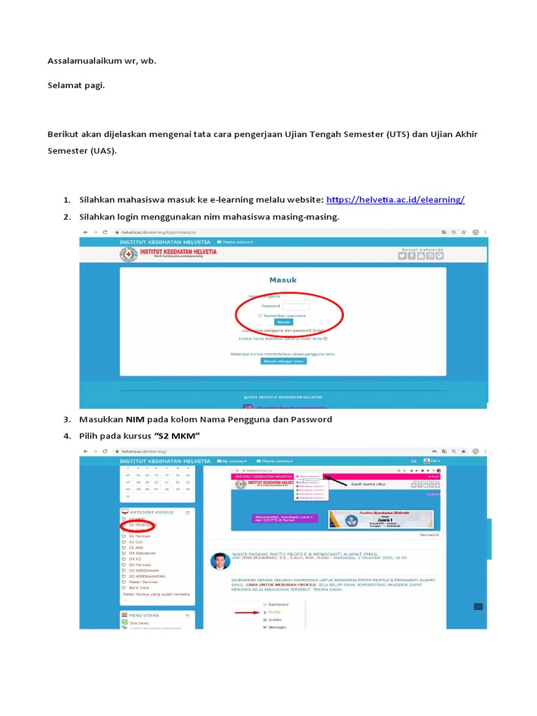 Tata Cara Pengerjaan Ujian Tengah Semester dan Akhir Semester di E-Learning | PDF