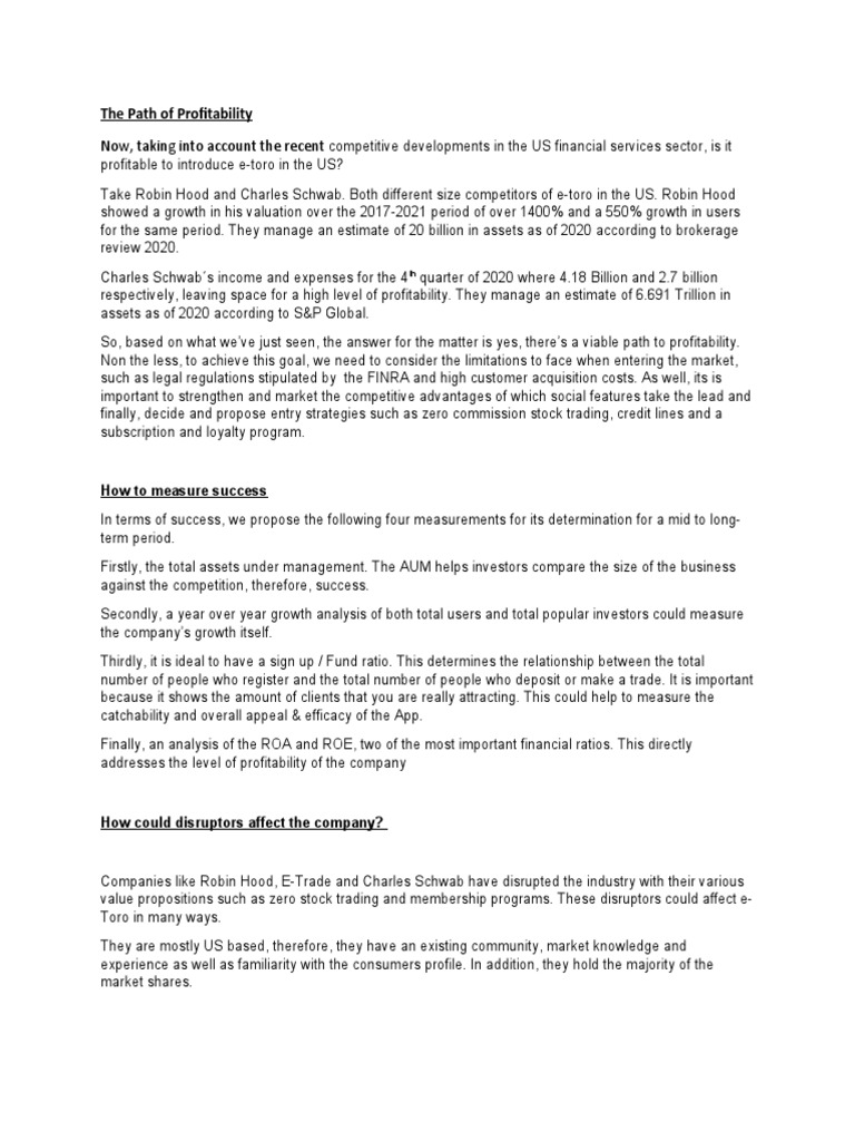 eToro's Path to Profitability in the US | PDF | Profit (Economics ...