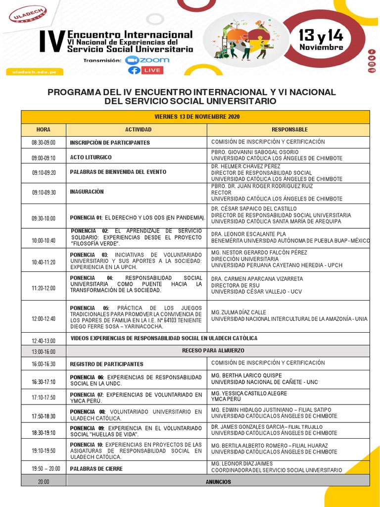 Programa IV Encuentro Internacional SSU 2020-OK | PDF | Universidades y colegios | Perú