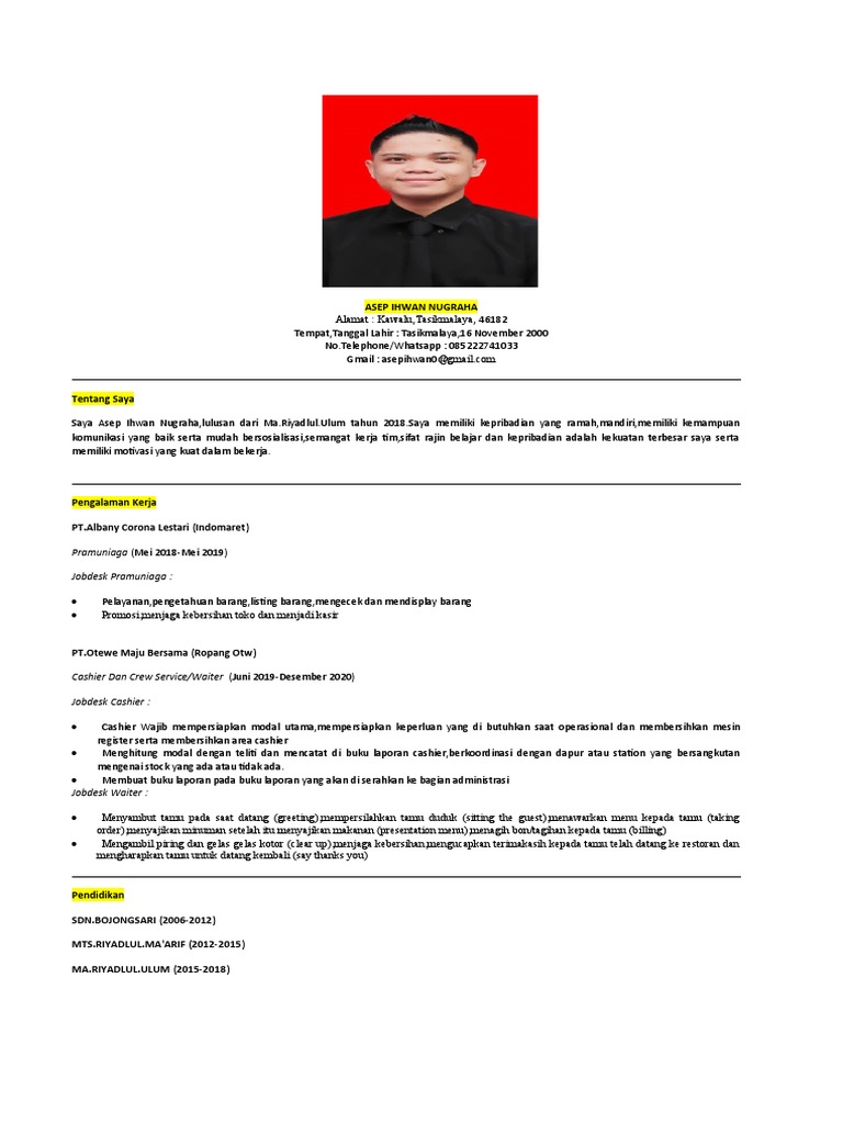 CV Asep Pramuniaga Dan Waiter | PDF