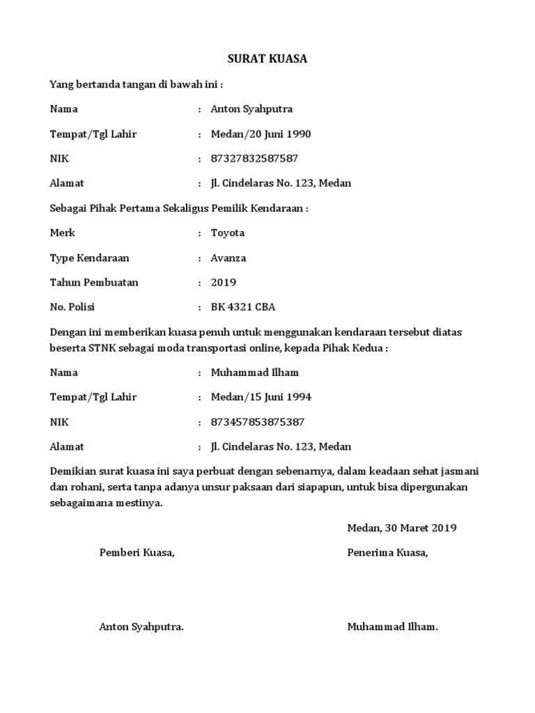 Contoh Surat Kuasa Grab | PDF