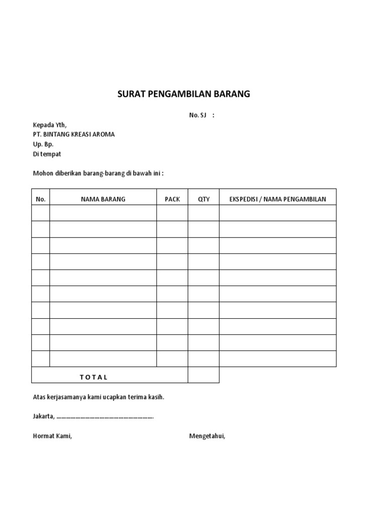 Form Pengambilan Barang | PDF