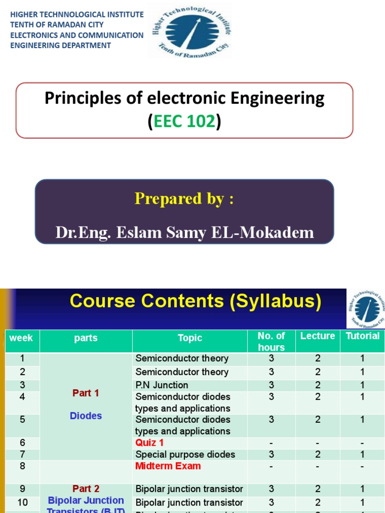 Principles of Electronic Engineering : DR - Eng. Eslam Samy EL-Mokadem | PDF | Semiconductors | Ion