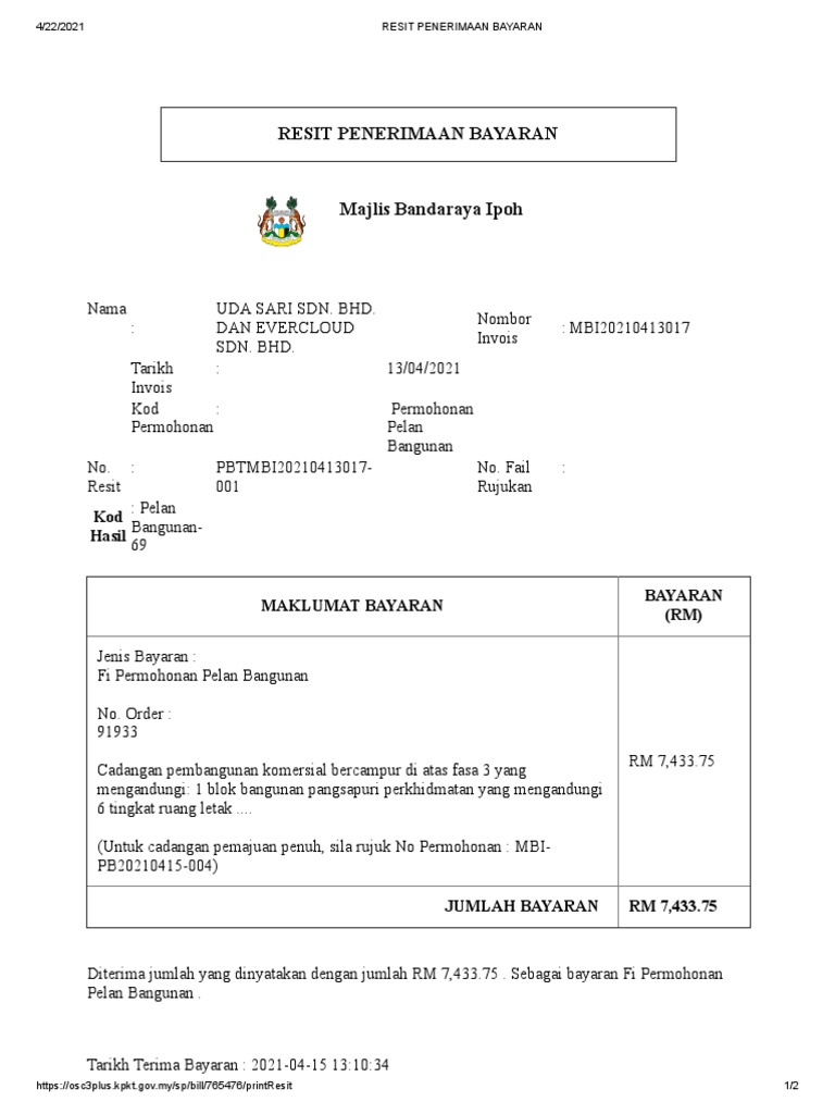 Resit Penerimaan Bayaran-Bp | PDF