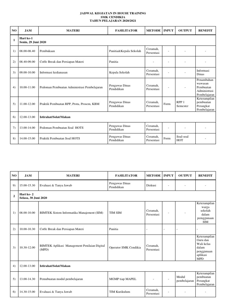 Jadwal Kegiatan Iht | PDF