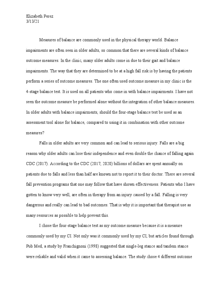 4 Stage Balance Test | PDF | Balance (Ability) | Preventive Healthcare