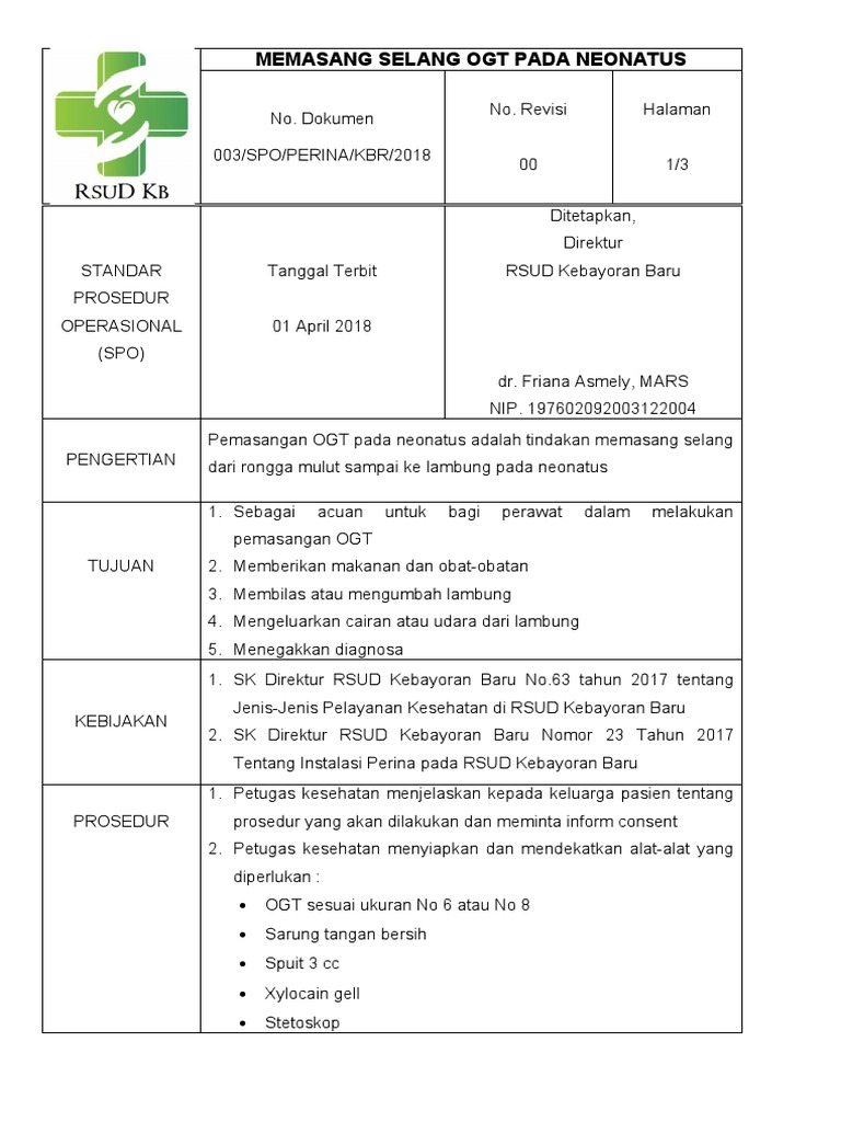 3.spo Pemasangan Ogt Neonatus | PDF