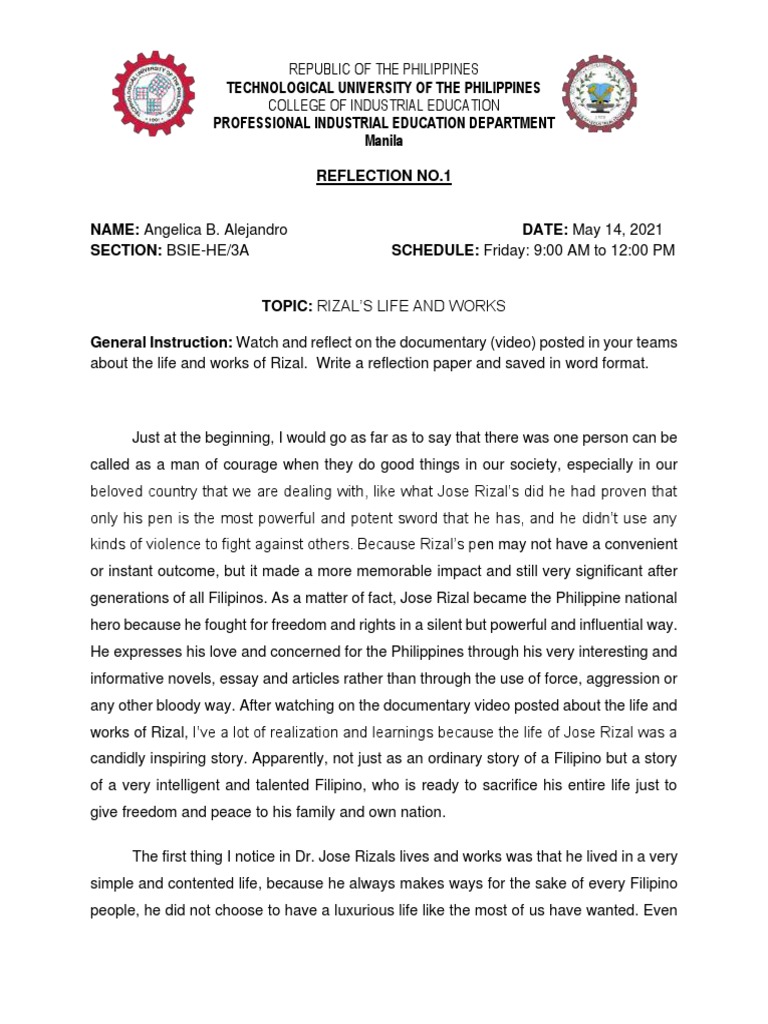 Reflection No. 1 - Alejandro Angelica | PDF | Philippines | Human Nature