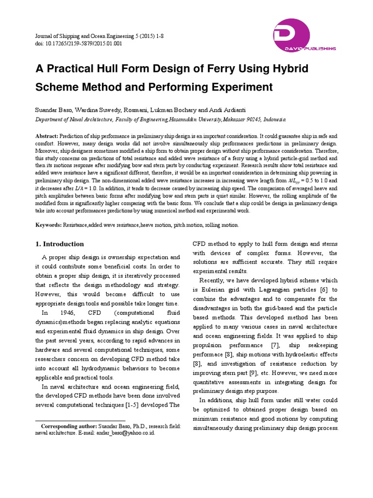 A Practical Hull Form Design of Ferry Using Hybrid Scheme Method and ...
